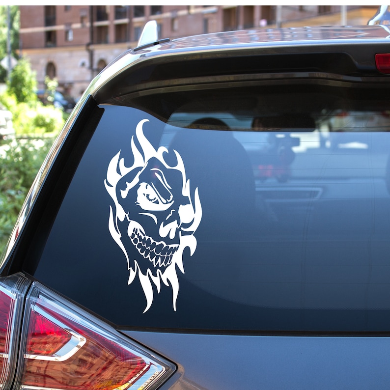 Skull Vinyl Decal Skull With Flames Decal Skull With Flames - Etsy