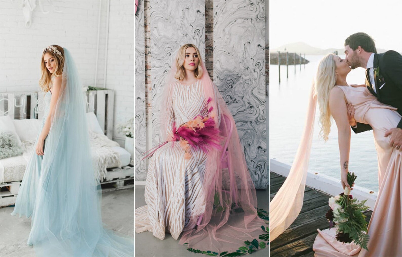 SUPER SALE, Wedding Veil Pale Pink, Wedding Veil Tulle Light Blue ...