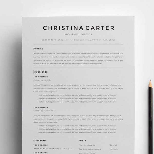Clean and Modern Resume Template Word CV Template Cover - Etsy Canada