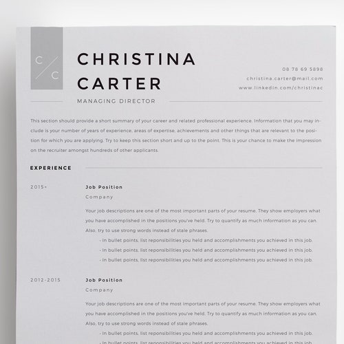Minimalist Resume Template Creative Resume CV Modern - Etsy