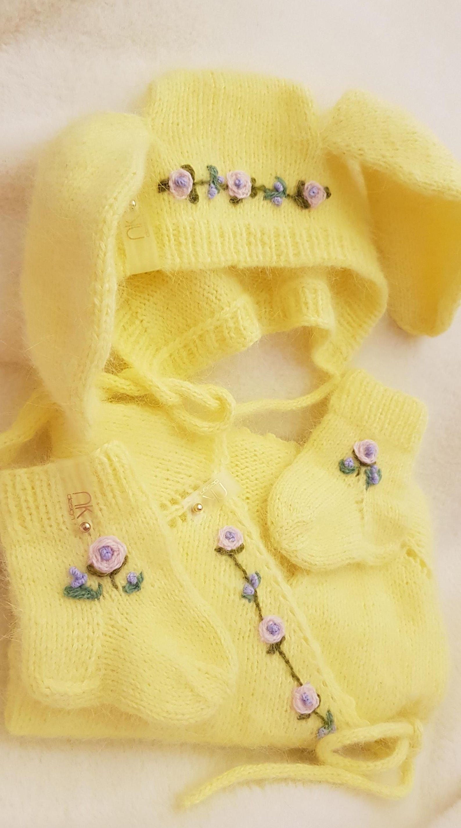 Knitted Baby Angora 3-in-1 Set. Set for Newborns Made of Angora With ...