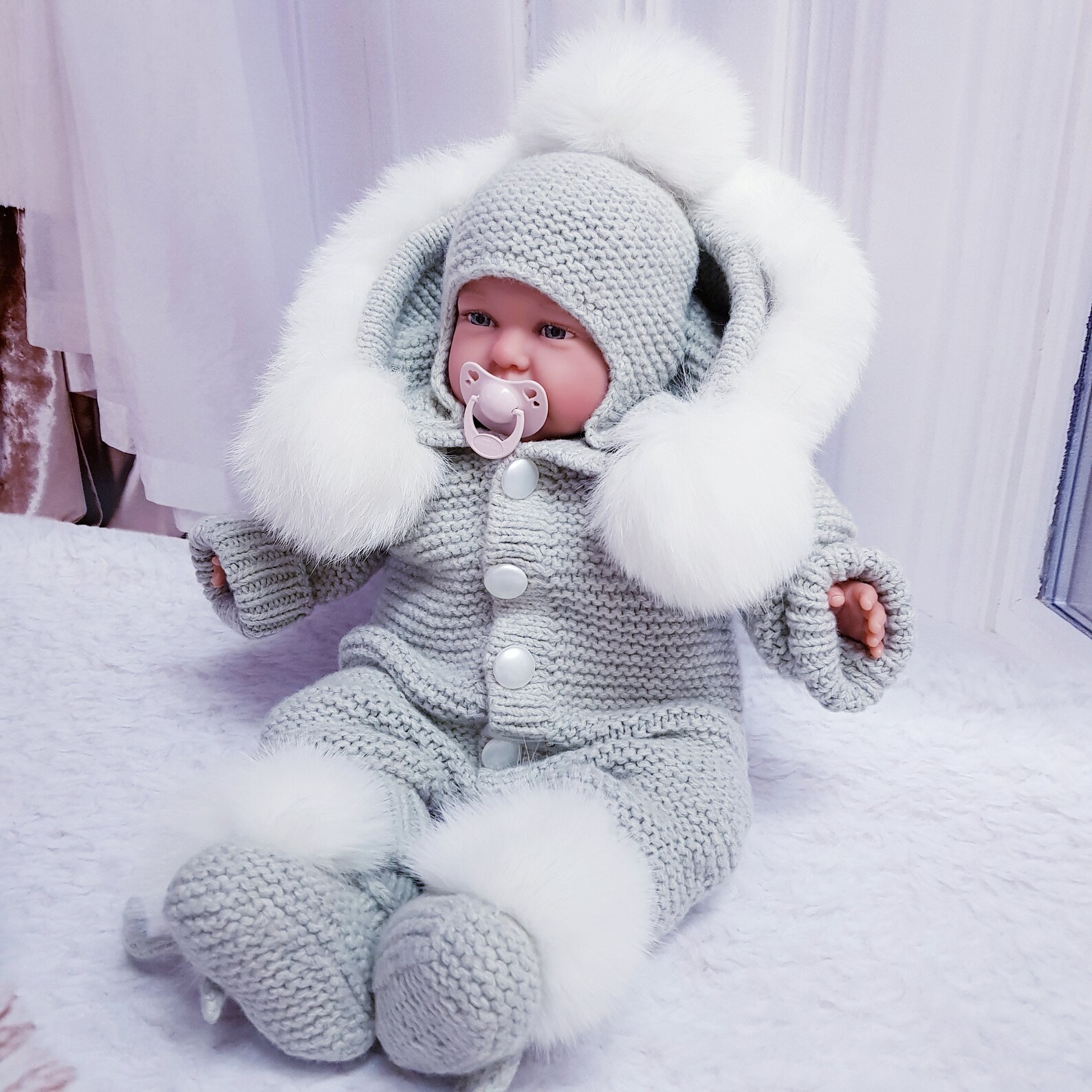 Baby Knitted Set 3 in 1, Baby Romper, Baby Bonnet, Long Legged Romper ...