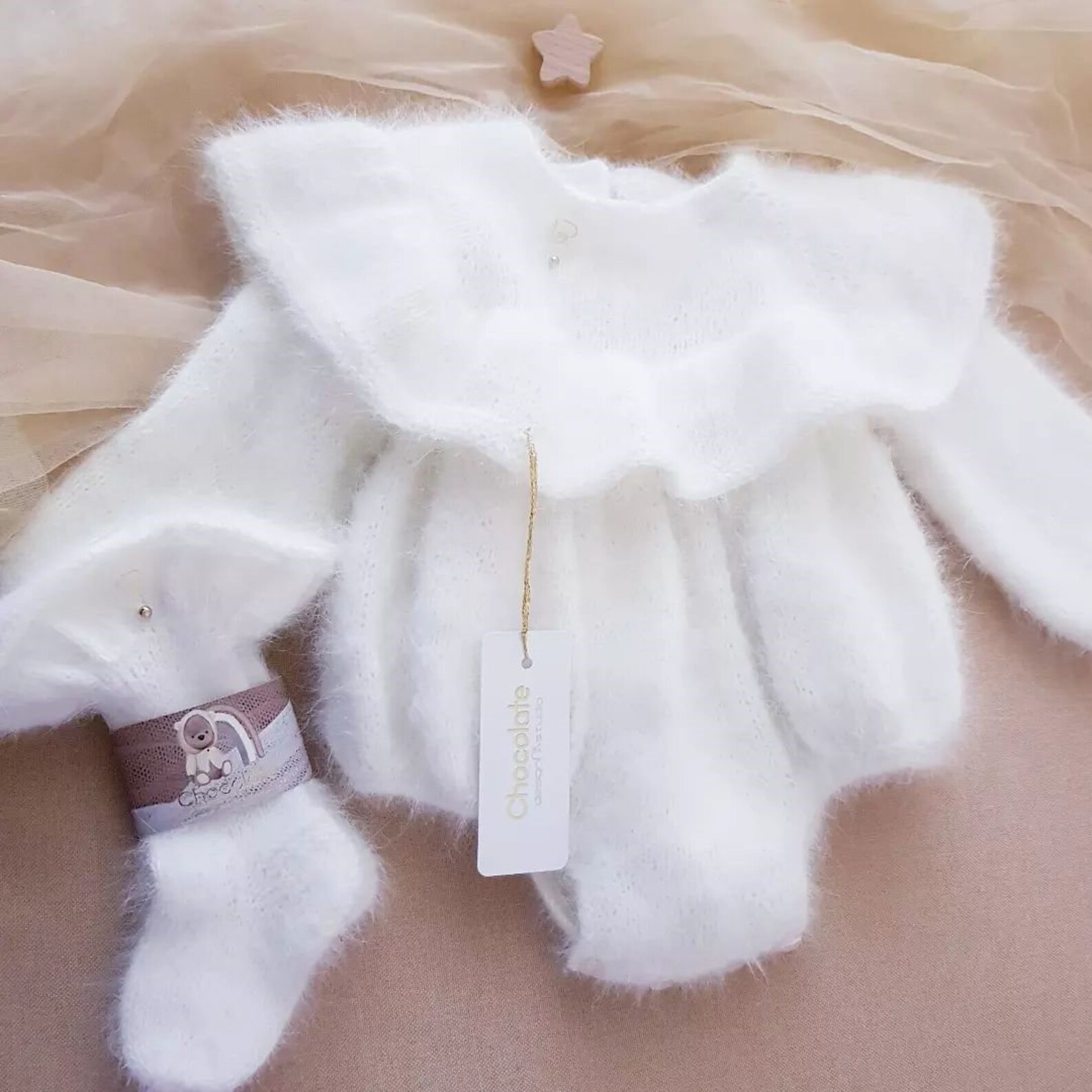 Baby Romper, Newborn Outfit , White Angora Baby Romper, Christmas Gift ...
