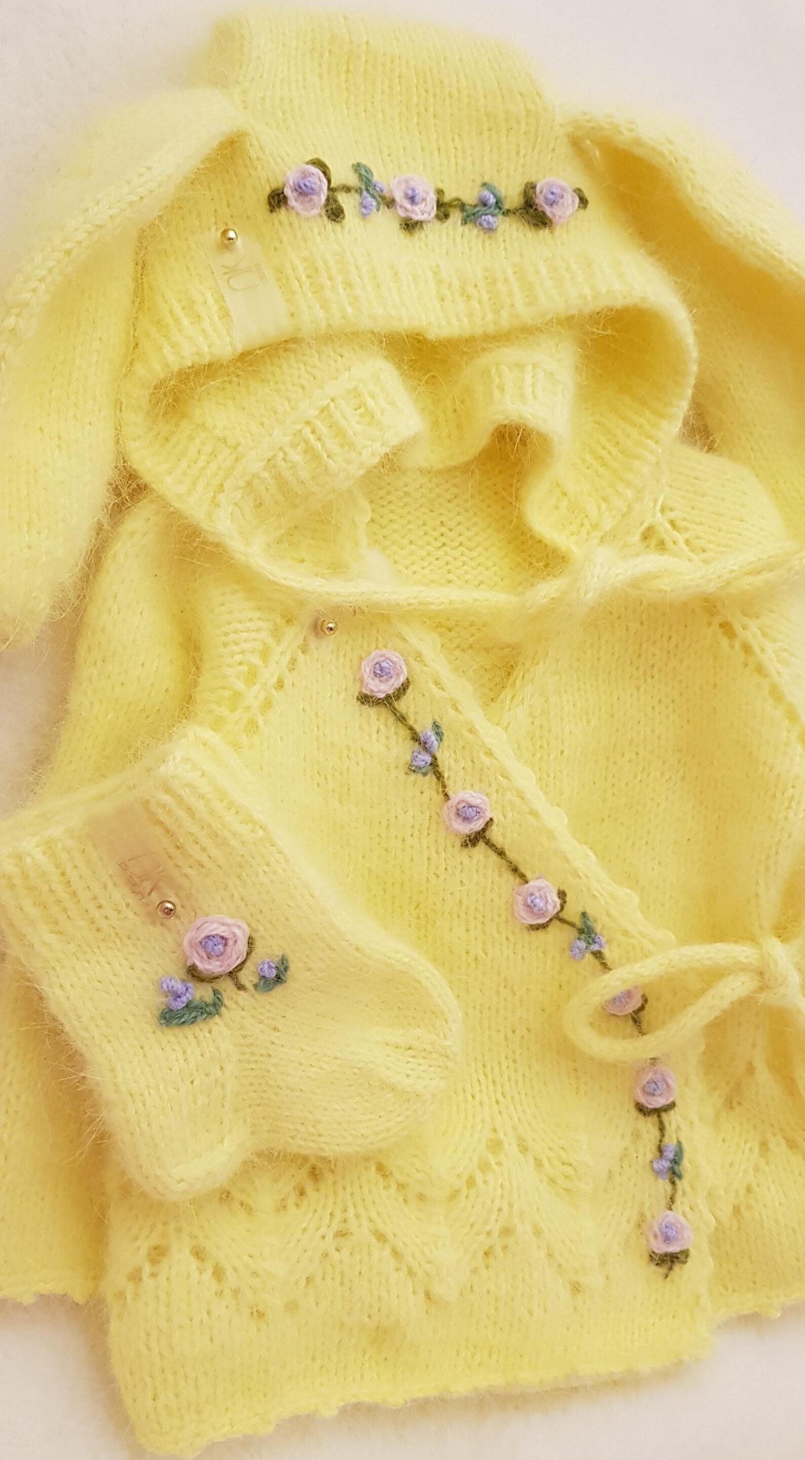 Knitted Baby Angora 3-in-1 Set. Set for Newborns Made of Angora With ...