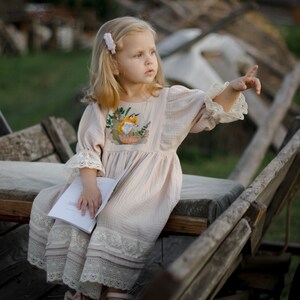 Muslin Dress for Little Girls, Boho Style Muslin Dress for Girl, Beige ...