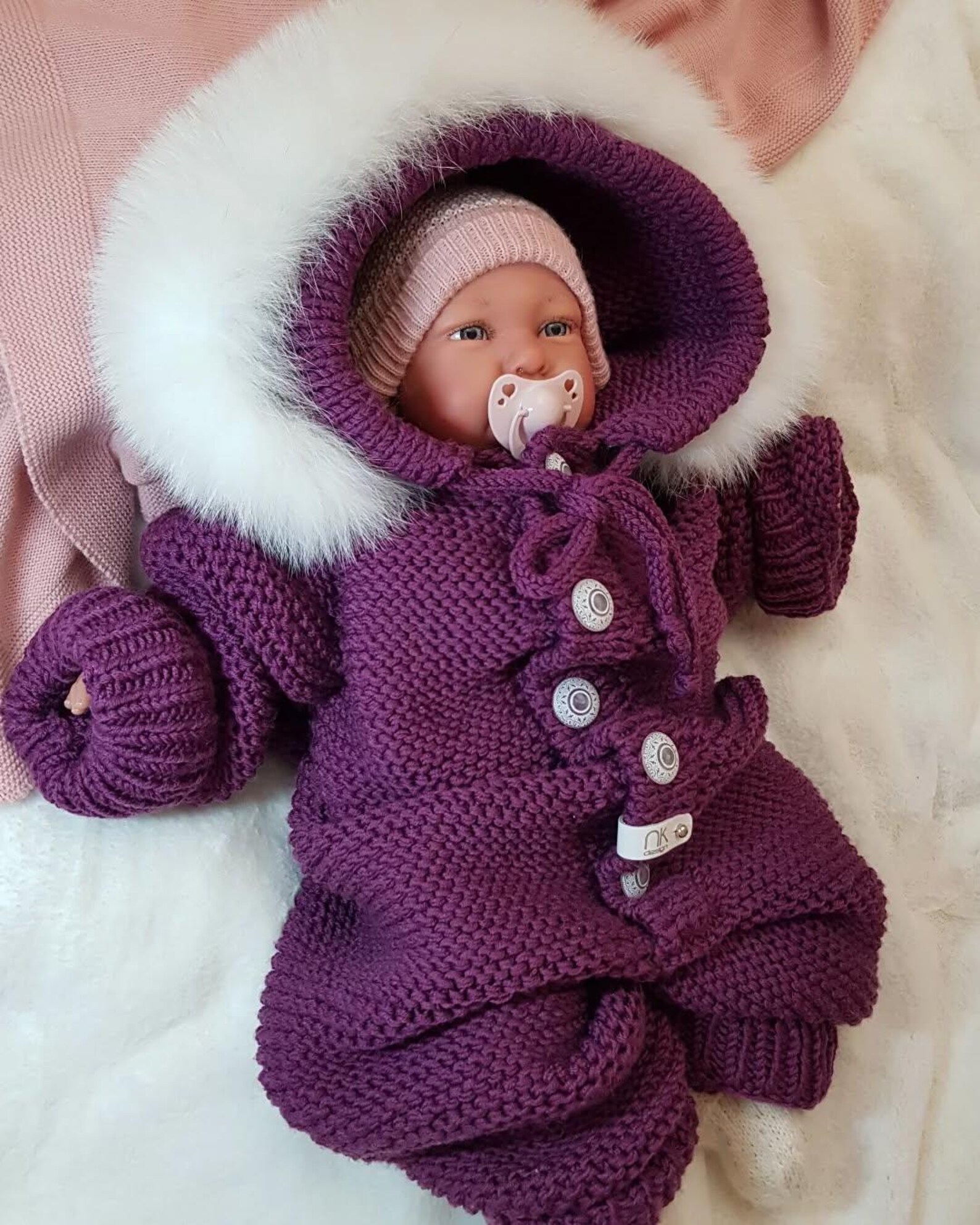 Baby Knitted Set 3 in 1, Baby Romper, Baby Bonnet, Long Legged Romper ...