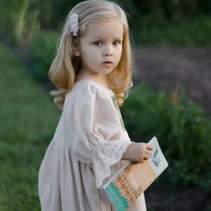 Muslin Dress for Little Girls, Boho Style Muslin Dress for Girl, Beige ...
