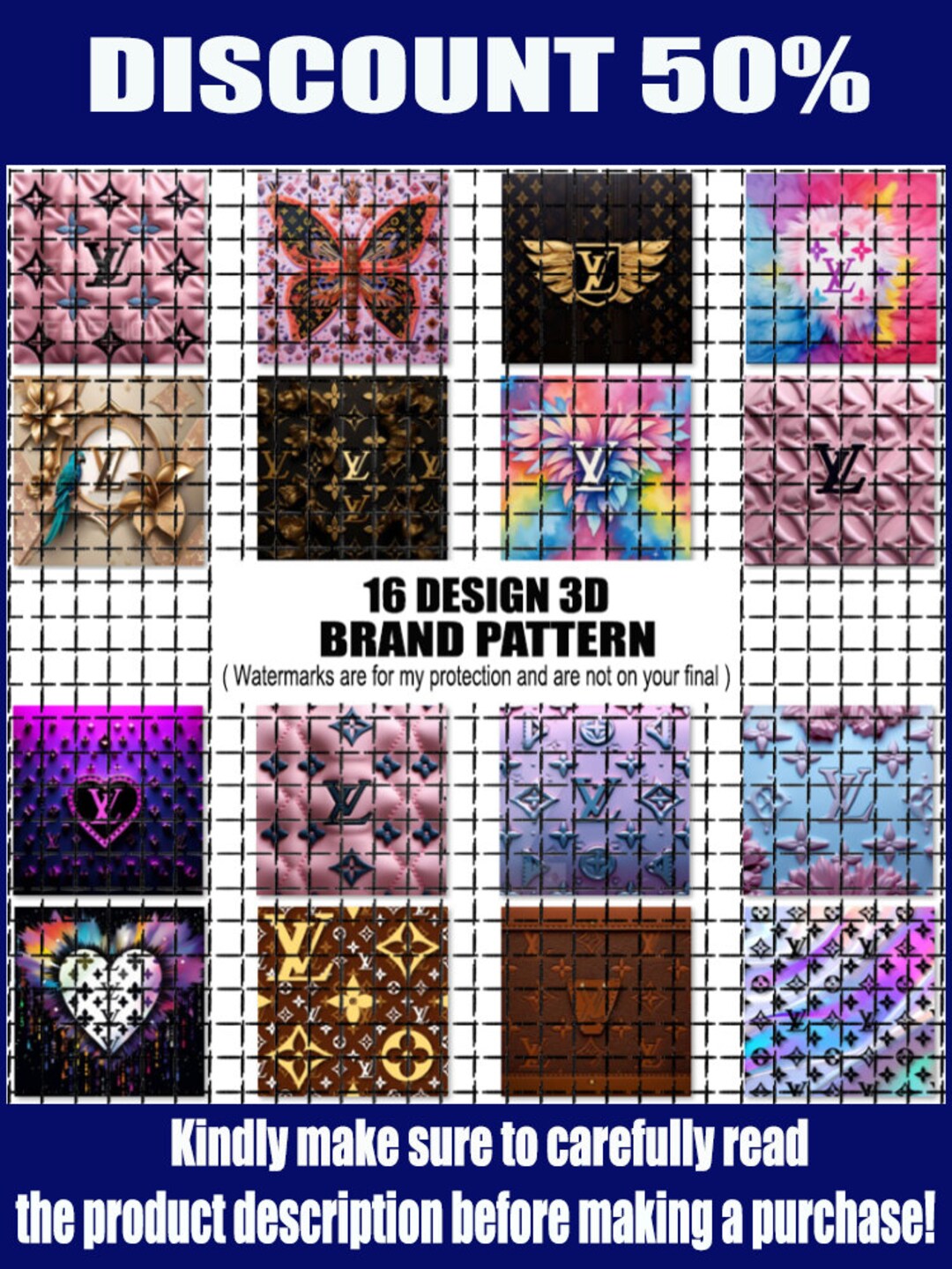 16 Design 3D Luxury Logo Pattern PNG Bundle, Brand Fashion Logo, Design ...