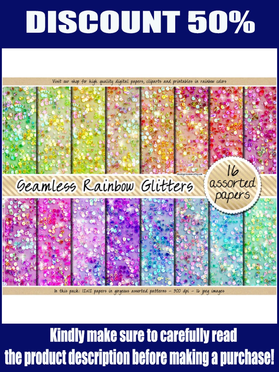 100 Seamless Glitter Digital Paper, Iridescent Glitter Backdrop ...