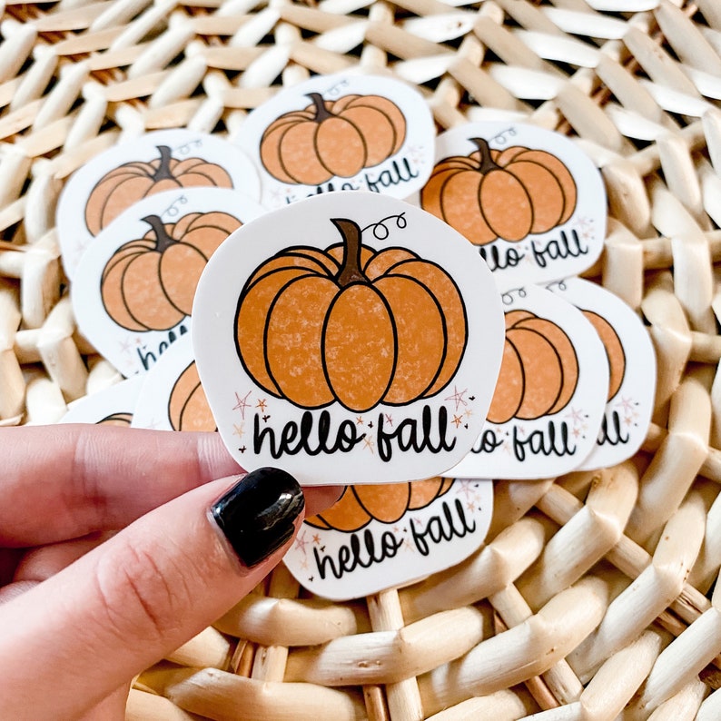 Hello Fall Lettered Rustic Pumpkin Laptop Sticker - Etsy