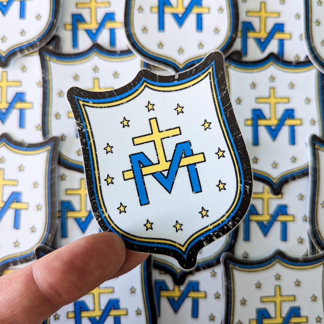 Marian Cross Badge Sticker // Catholic Stickers // Marian Sticker ...