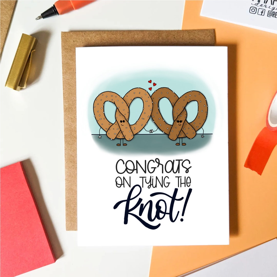 Pretzel Wedding Card: Congrats on Tying the Knot, Punny Design - Etsy