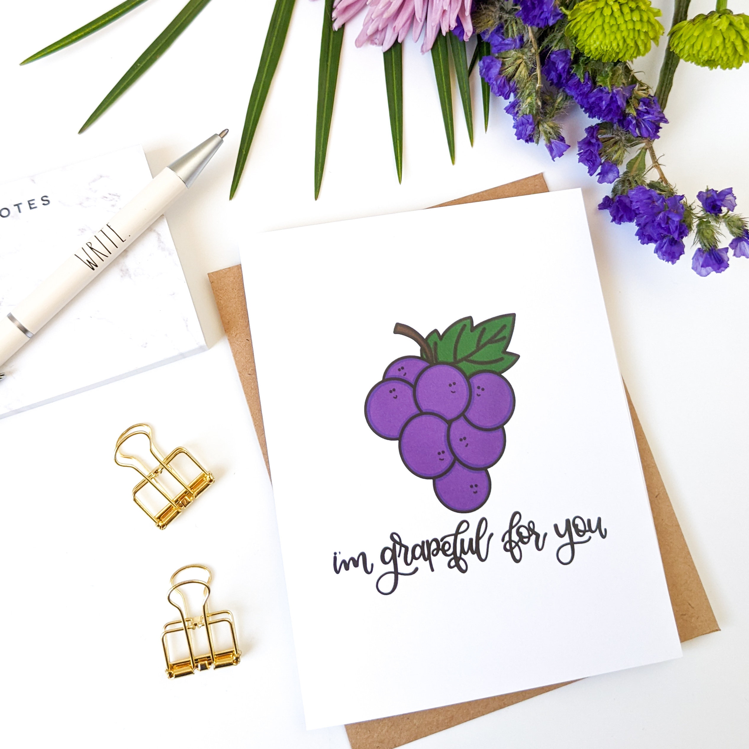 I'm Grapeful for You Card // Grateful for You // Grateful Card // Thank ...