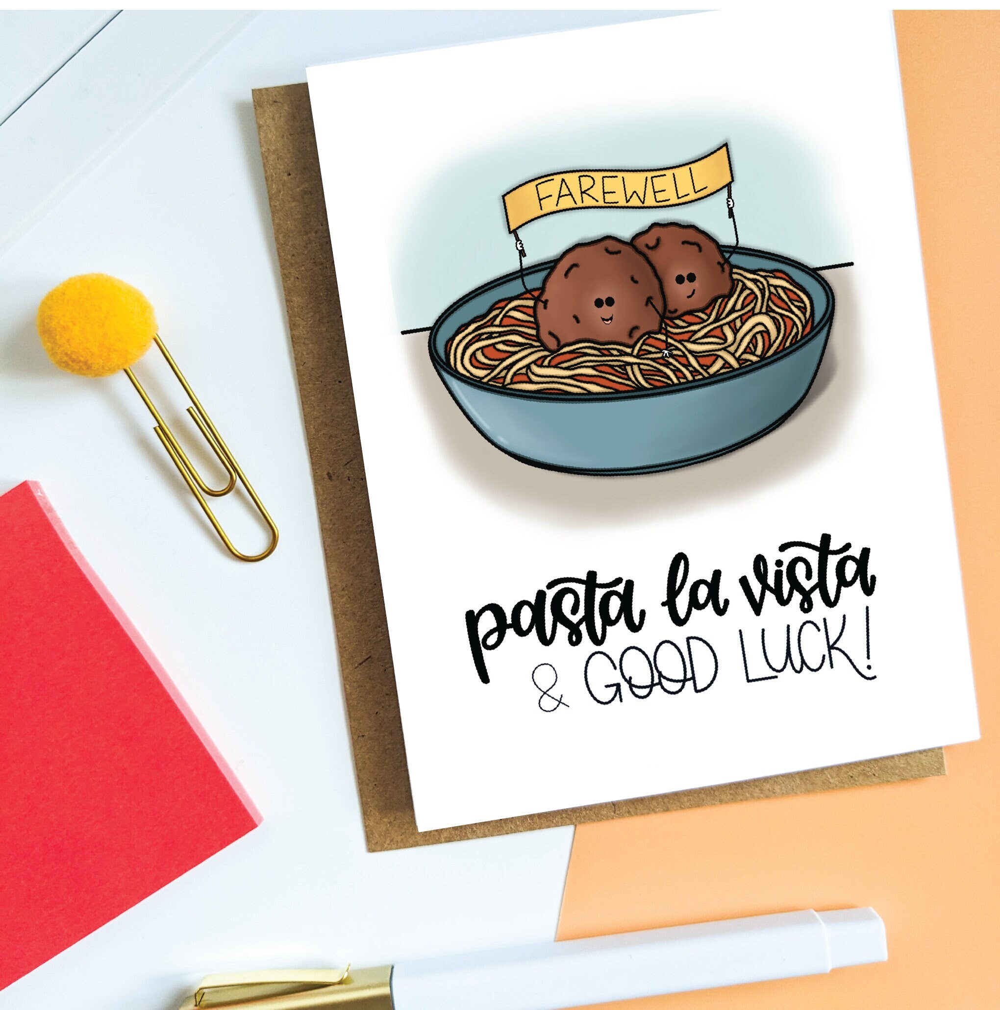 Pasta La Vista & Good Luck Card // Farewell Card // Hasta La Vista ...