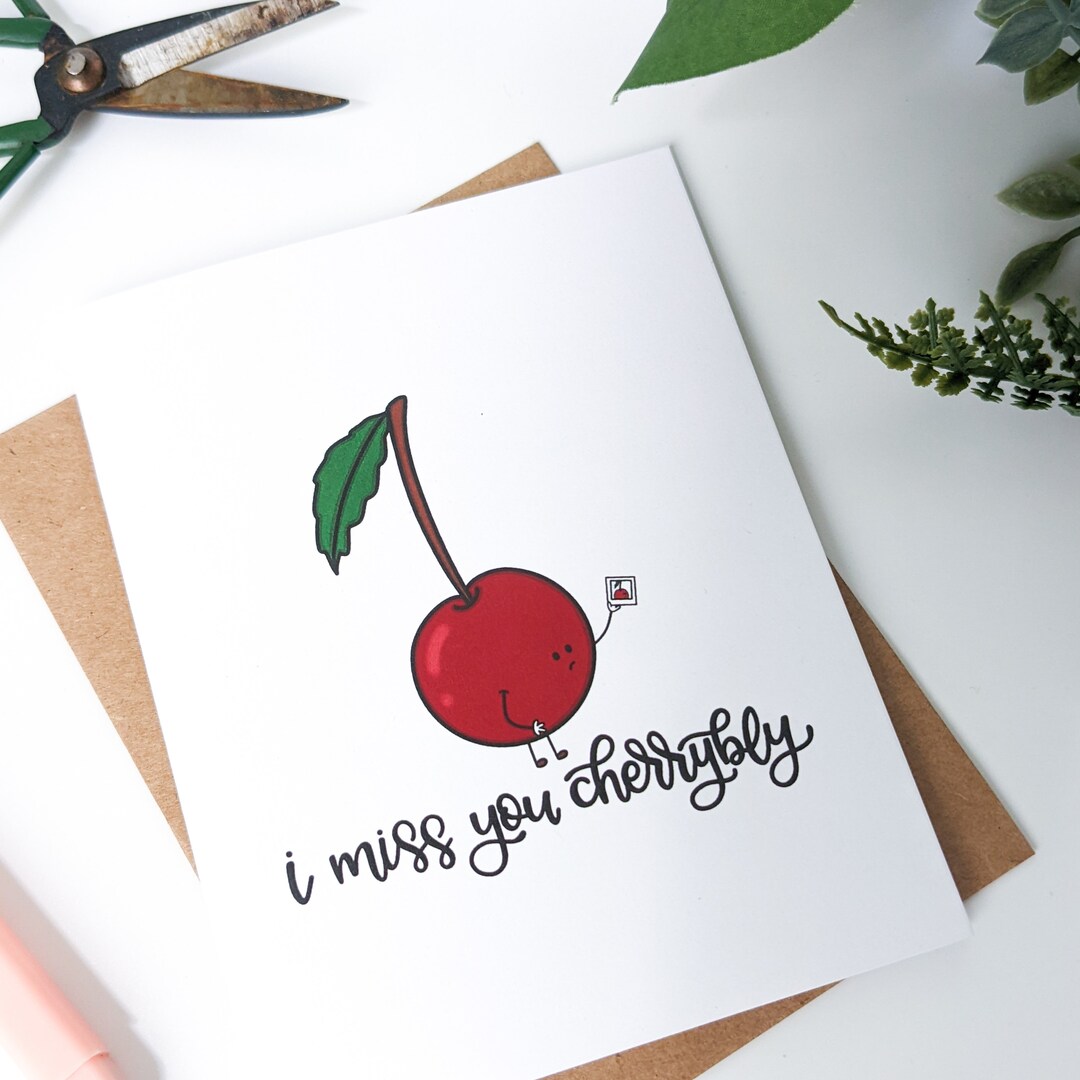 I Miss You Cherrybly Card // Missing You Card // Punny Card // Long ...