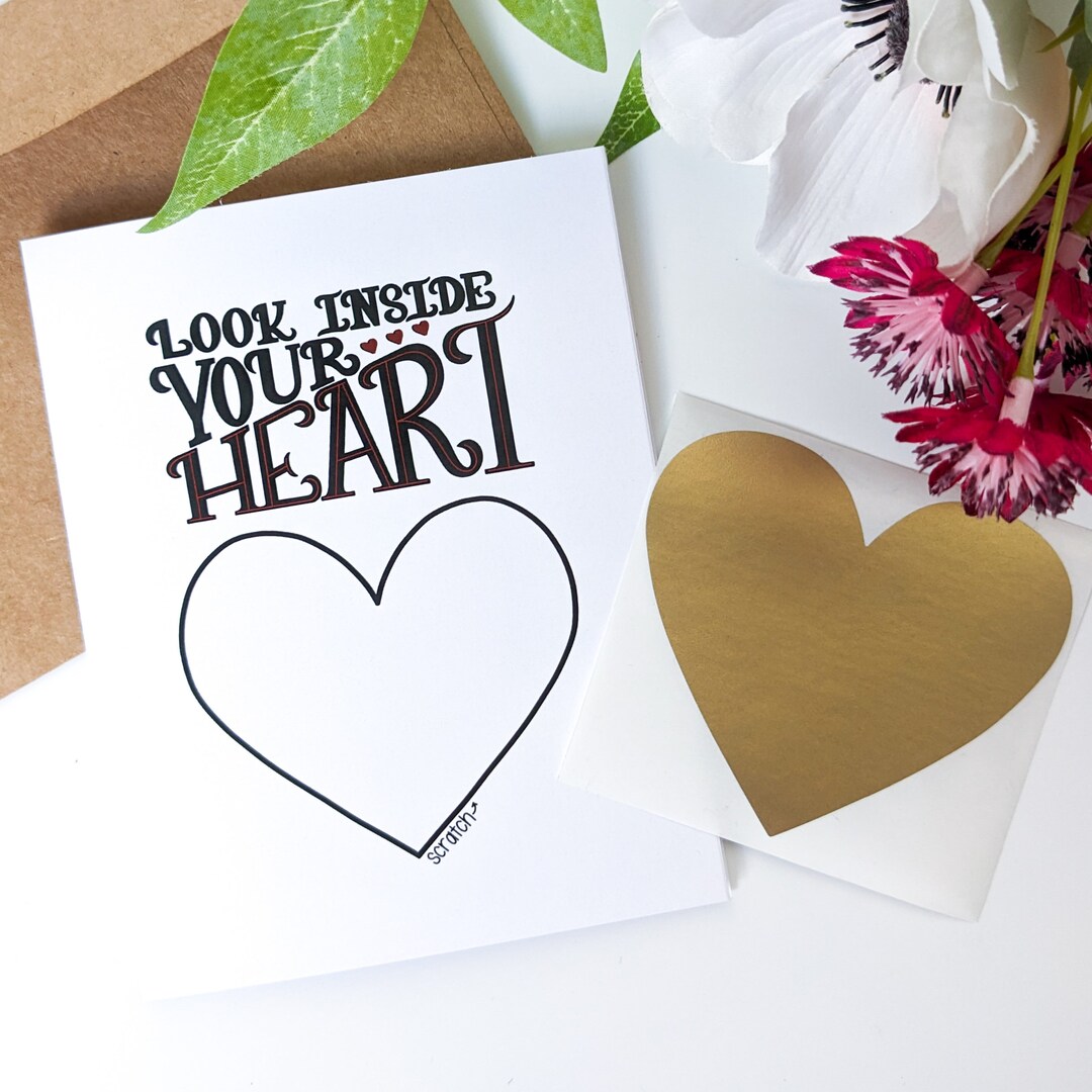 Scratch Heart Valentine's Day Card: Look Inside Your Heart - Etsy