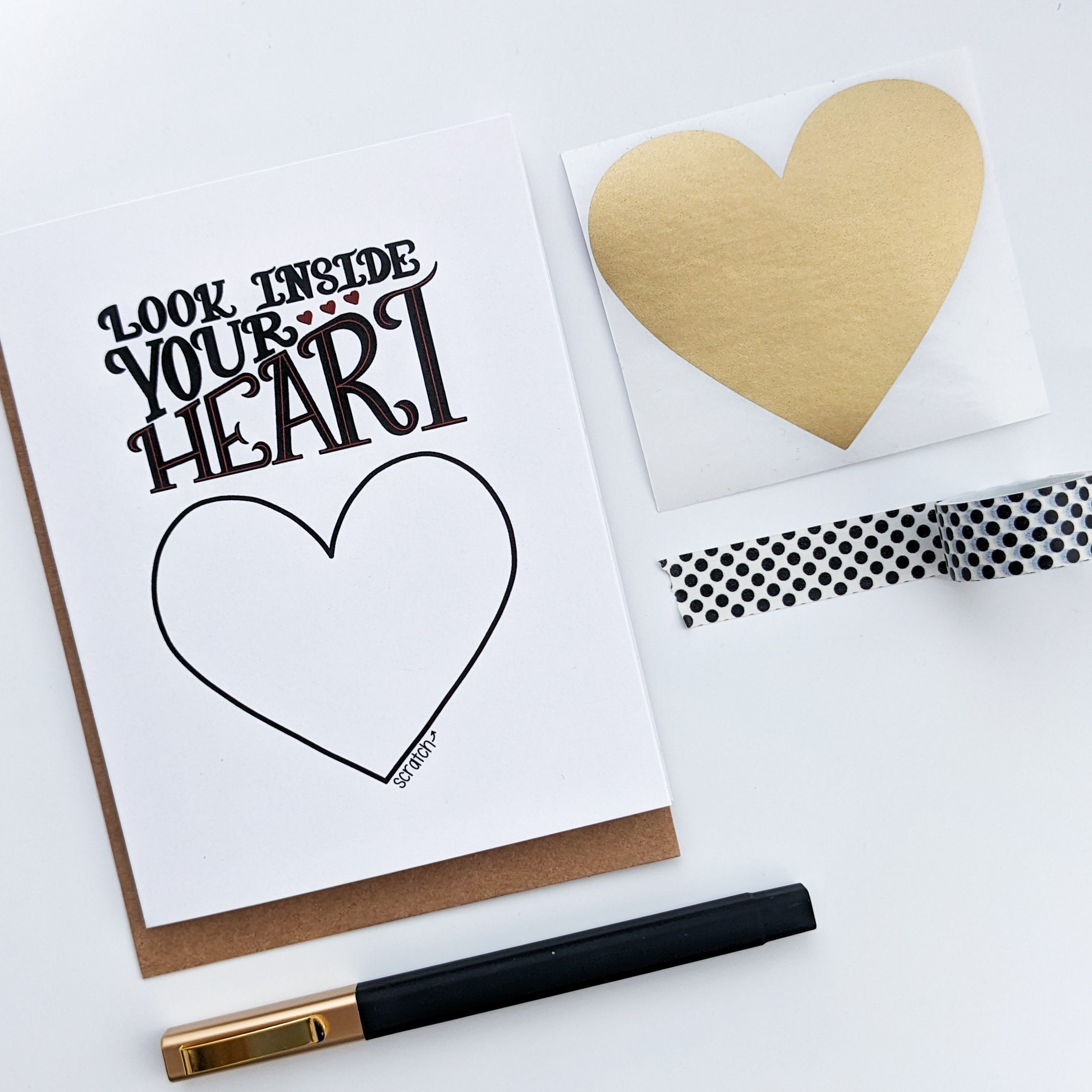 Scratch Heart Valentine's Day Card: Look Inside Your Heart - Etsy