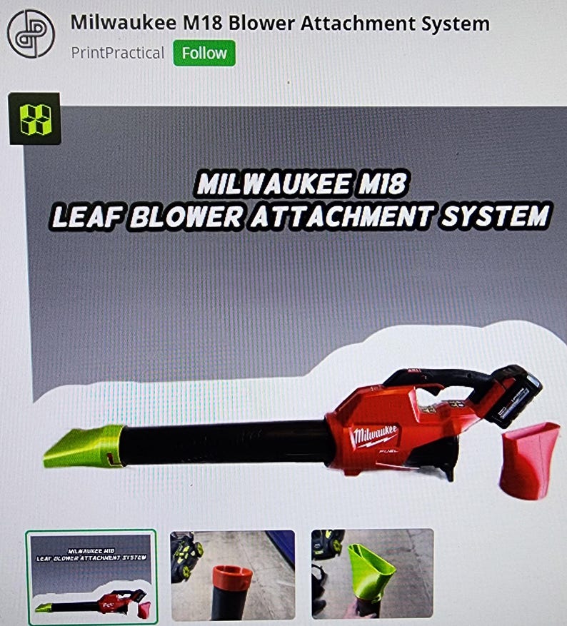 3d Printed M18 Milwaukee Leaf Blower Attachment System. Red Wide Nozzle ...