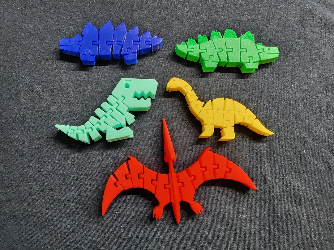 3d Printed Multicolored Flexible Dinosaur Collection. Trex ...