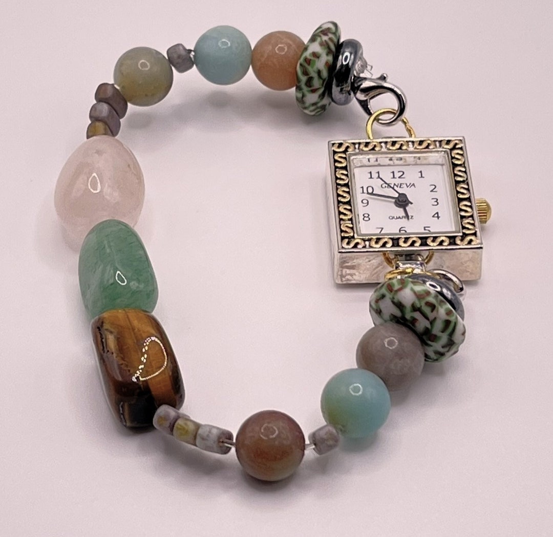 Unique Beaded Watch & Band – Custom Gemstone, Recycled Glass, Czech ...
