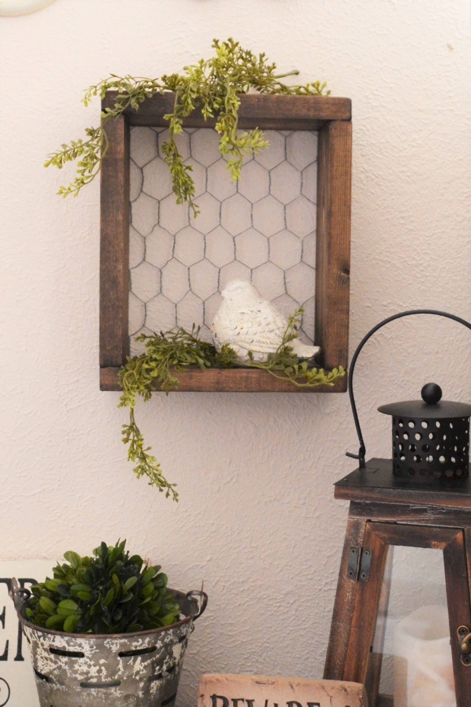 SET Shadowbox Shelf Farmhouse Decor Shelf With Chicken Wire | Etsy