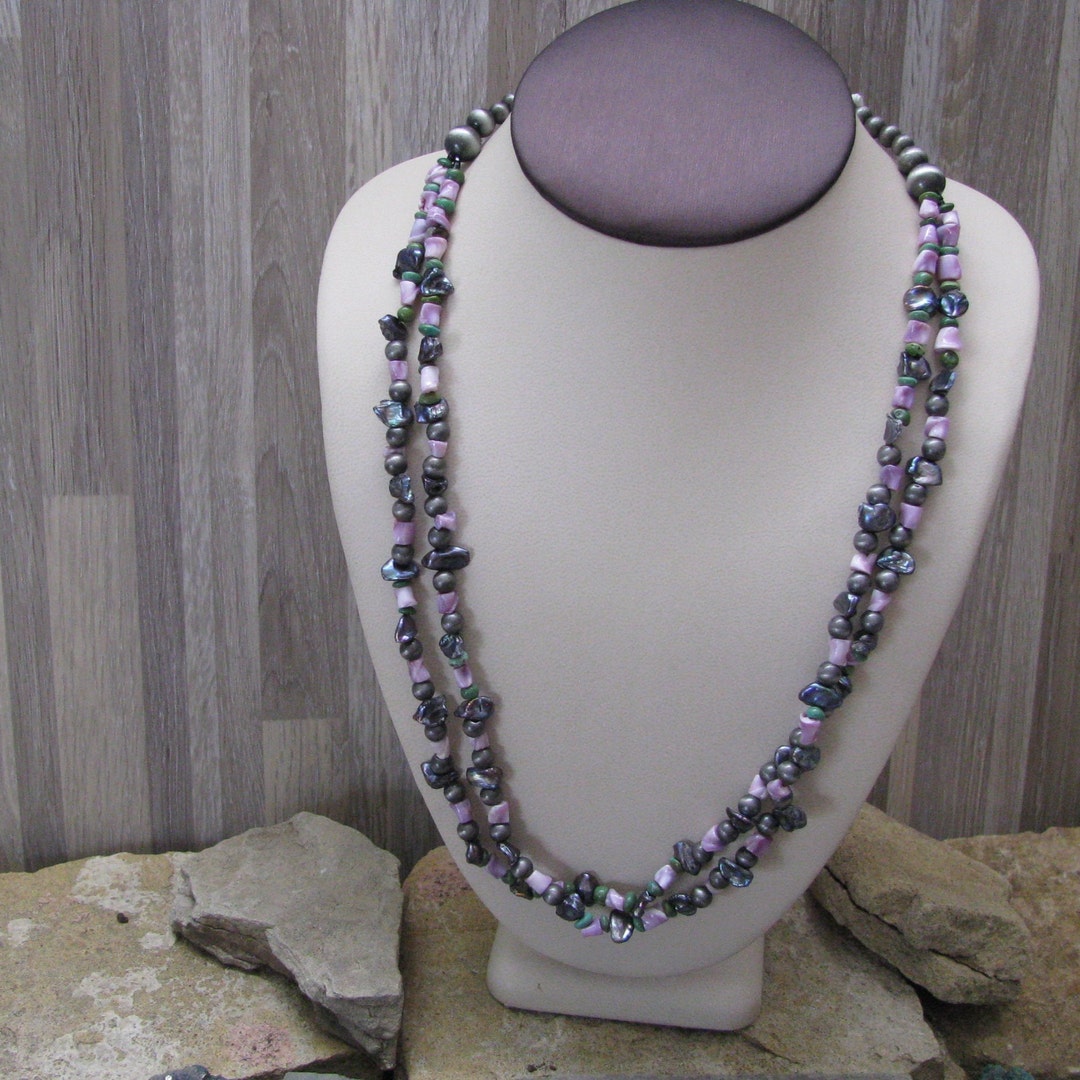 2-strand Navajo Made Black Freshwater Pearls, Cebu Shell, Chinese ...