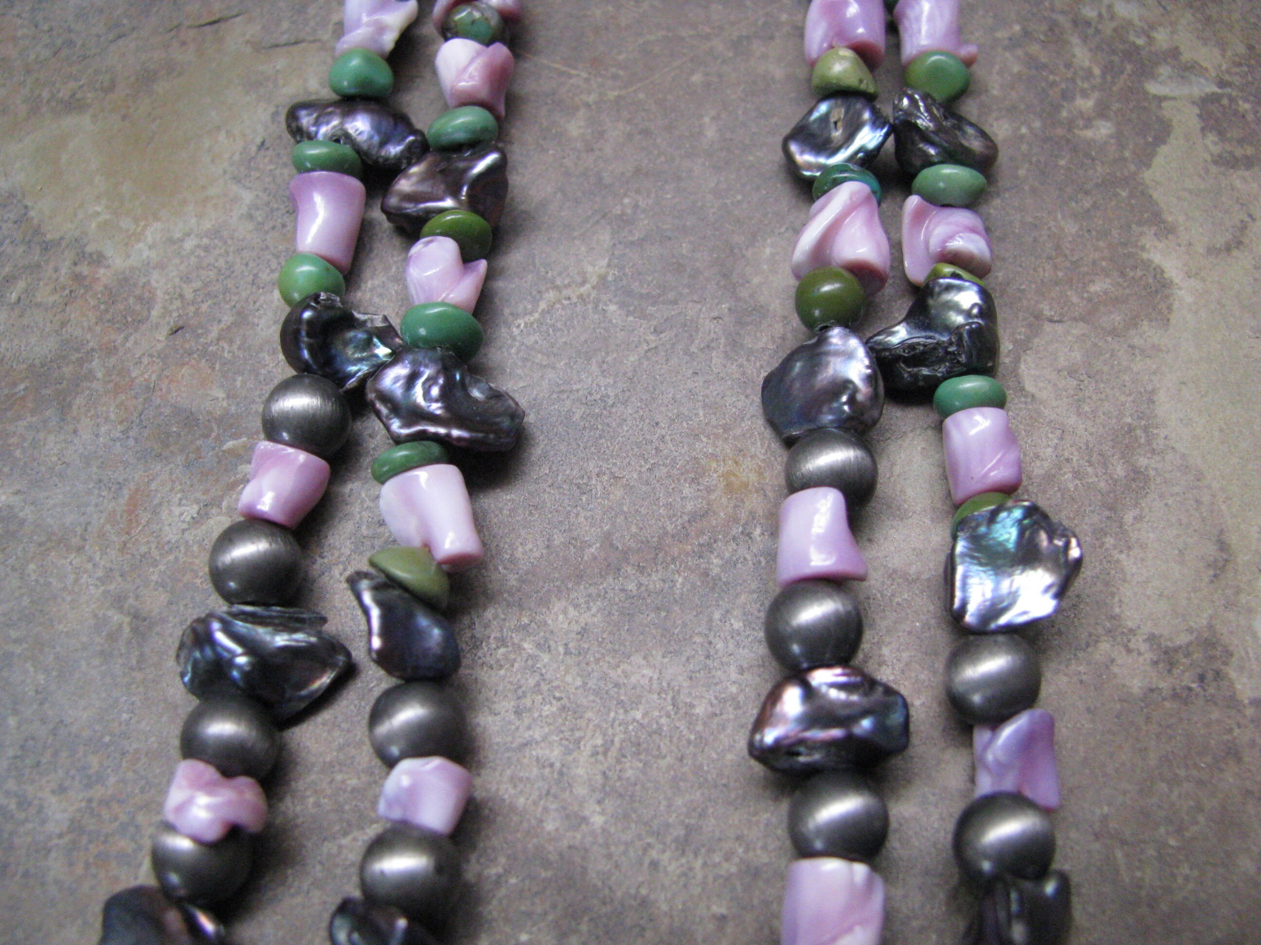 2-strand Navajo Made Black Freshwater Pearls, Cebu Shell, Chinese ...
