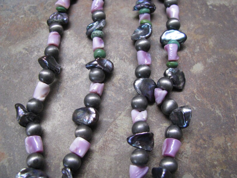 2-strand Navajo Made Black Freshwater Pearls, Cebu Shell, Chinese ...