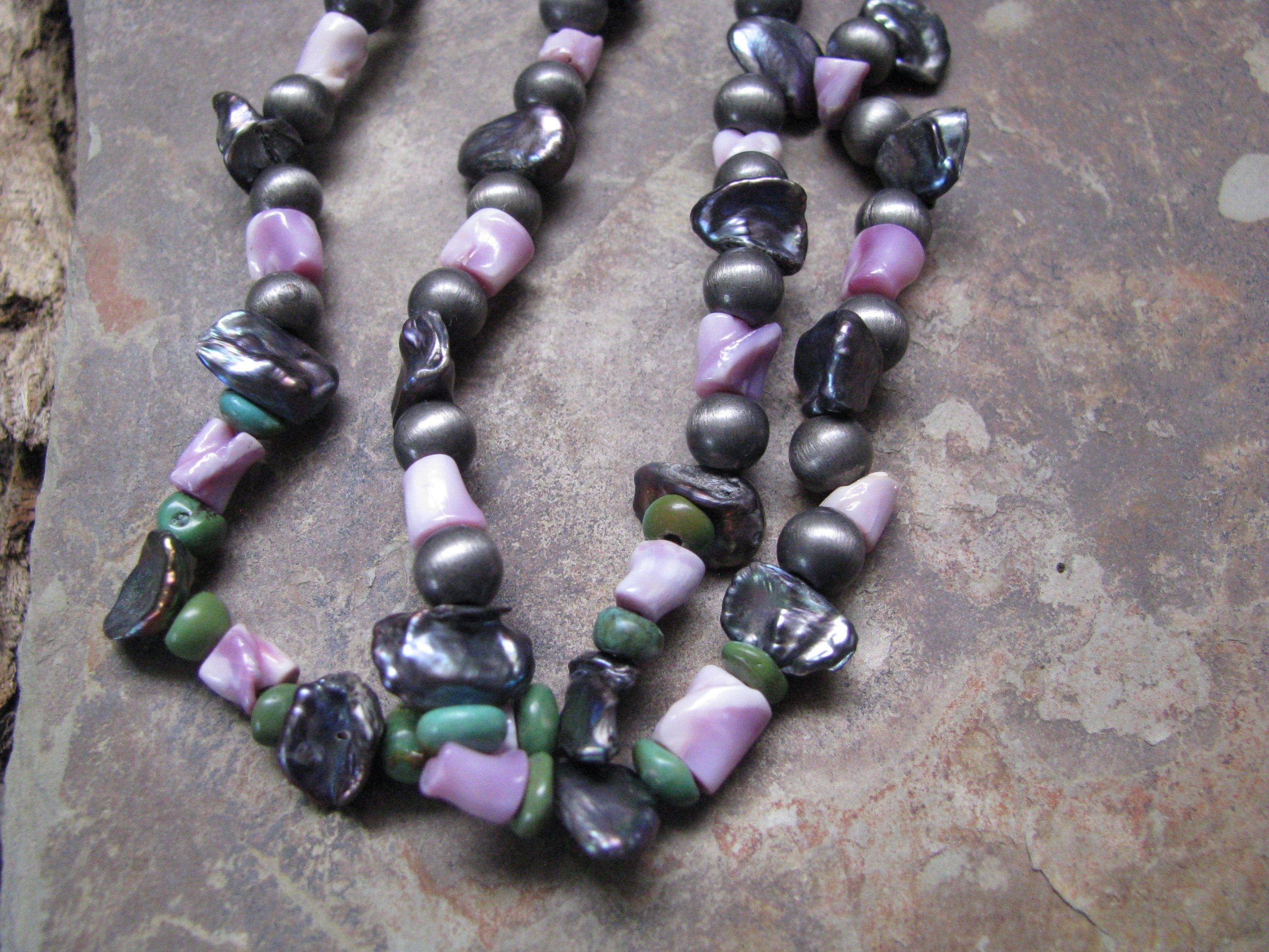 2-strand Navajo Made Black Freshwater Pearls, Cebu Shell, Chinese ...