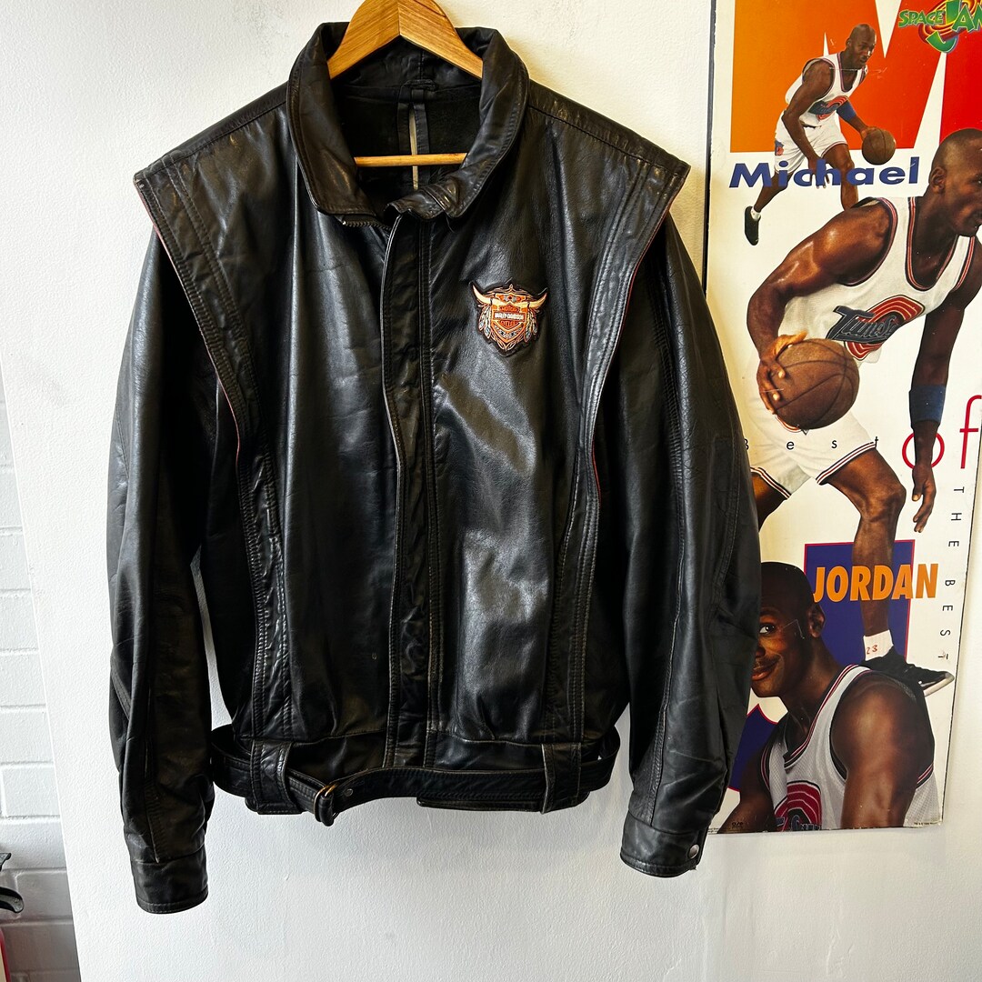 1980s True Vintage Harley Davidson Leather Jacket Logo Eagle Crest Mens ...