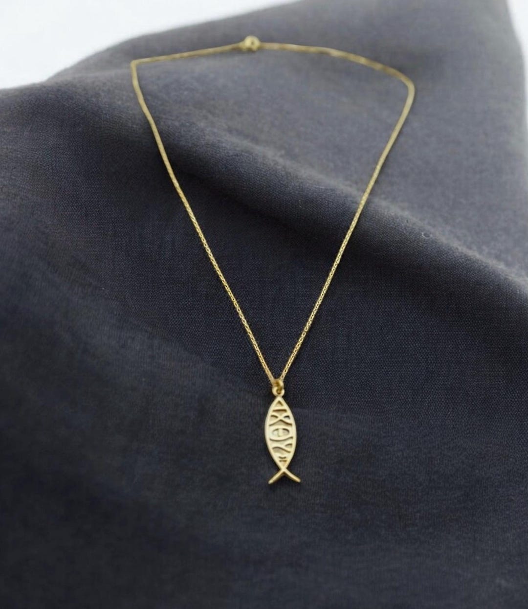 Gold Plated Sterling Silver Fish Necklace, Christian IXOYE Pendant - Etsy