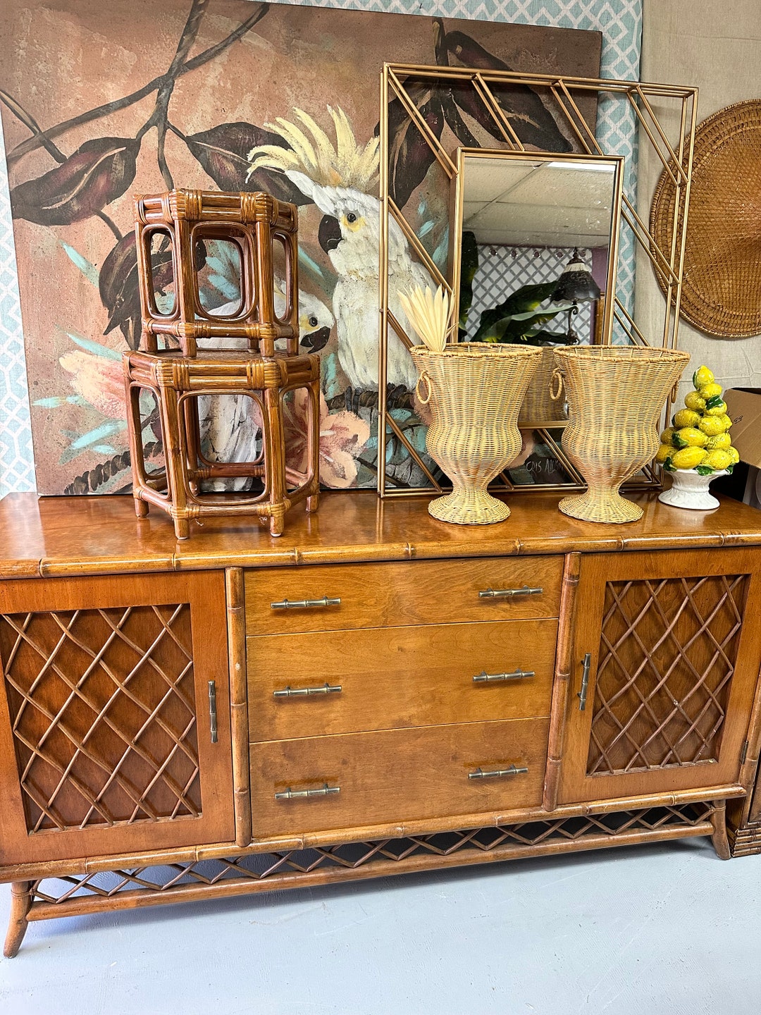 Hollywood Regency Faux Bamboo Credenza Dresser by Ficks Reed - Etsy