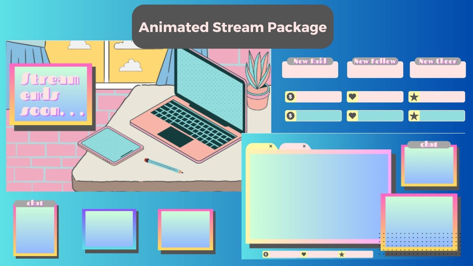 Animated Cozy Twitch Overlay | Clean Overlay Stream Package, Pop Twitch ...