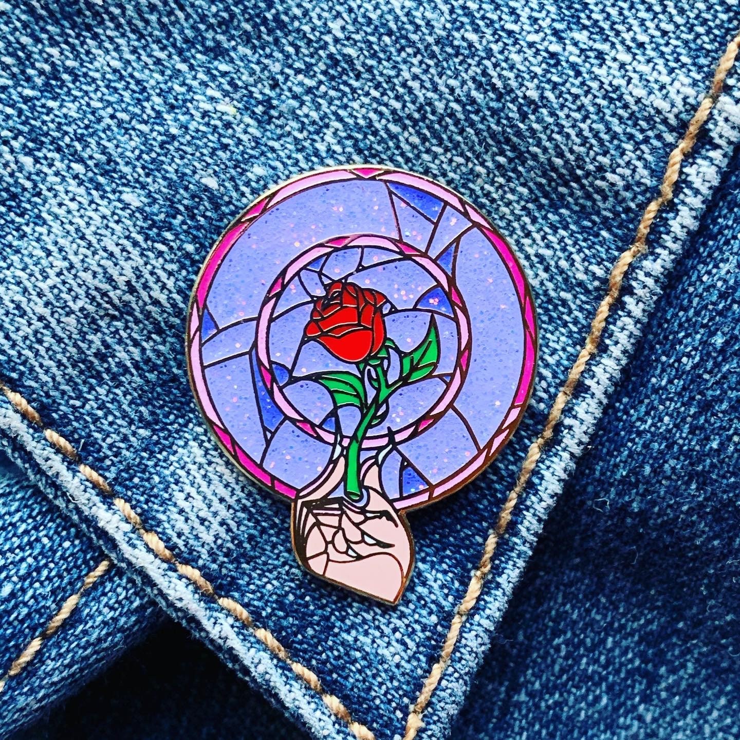 Glittery Enchantress Rose Hard Enamel Pin - Etsy