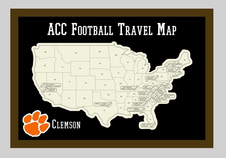 ACC Football Stadium Travel Map (framed): US Bucket List - Etsy
