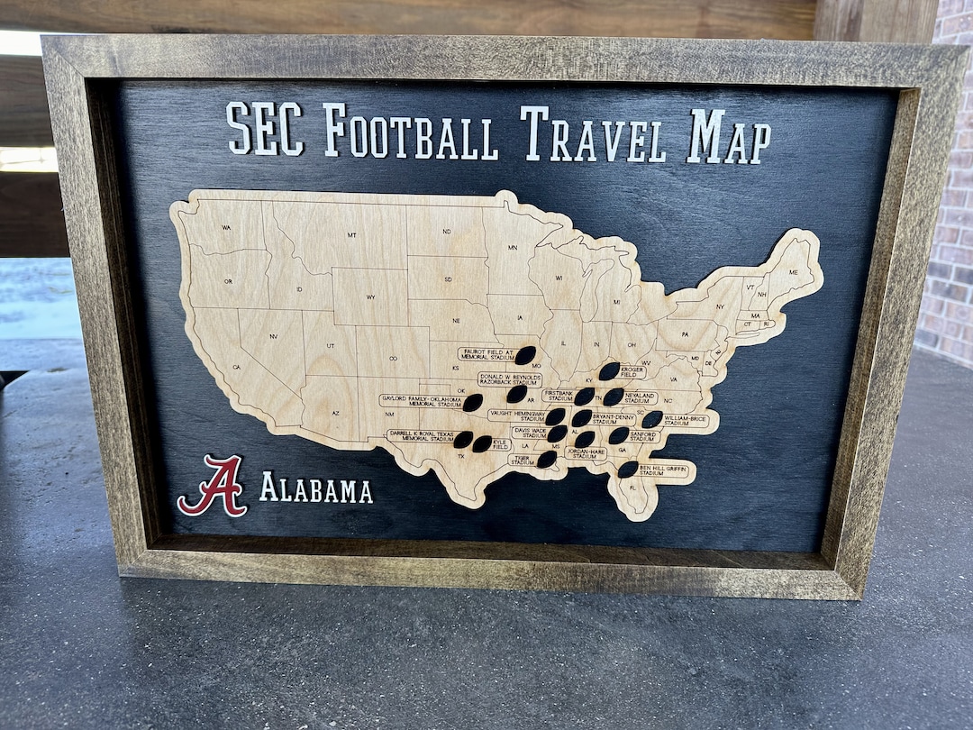 Framed SEC Football Stadium Travel Map: Laser Engraved Wooden Sign - Etsy