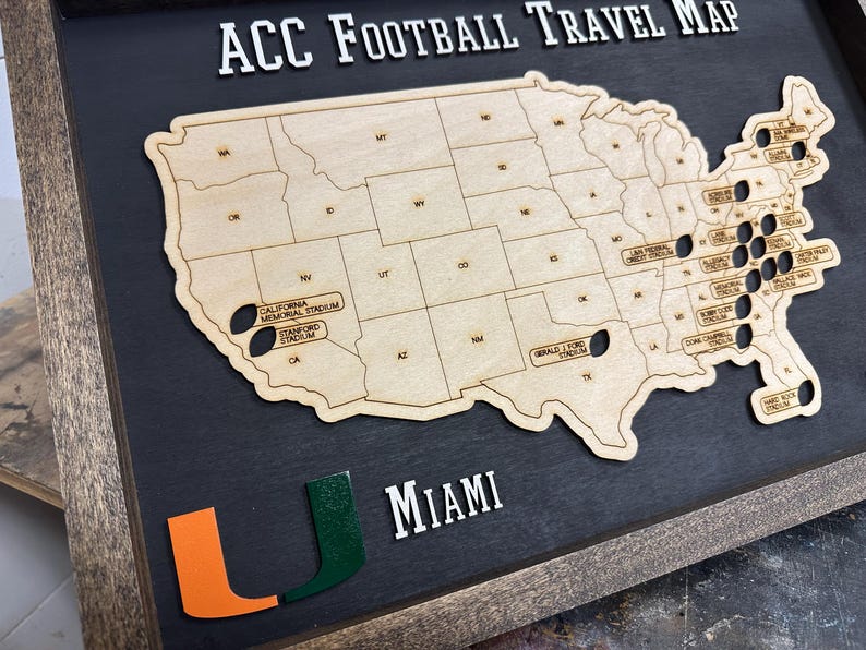 ACC Football Stadium Travel Map (framed): US Bucket List - Etsy