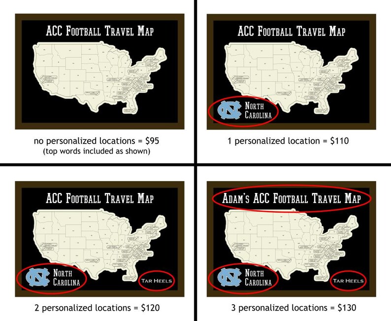 ACC Football Stadium Travel Map (framed): US Bucket List - Etsy