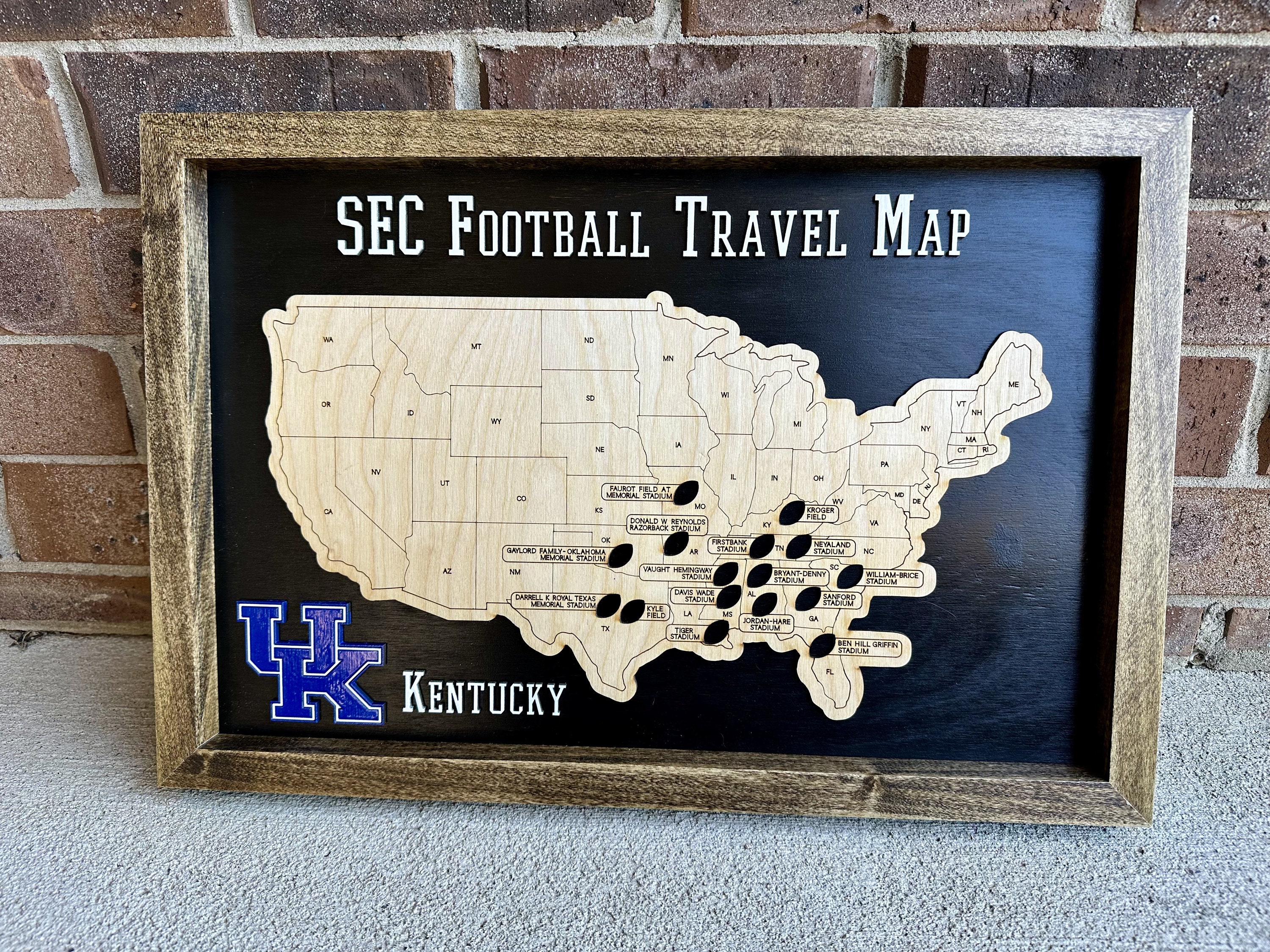 Framed SEC Football Stadium Travel Map: Laser Engraved Wooden Sign - Etsy