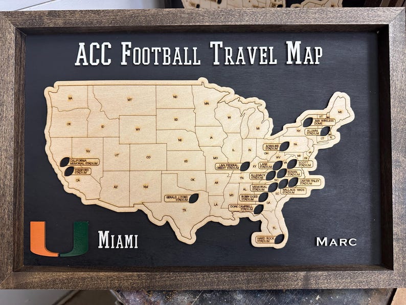 ACC Football Stadium Travel Map (framed): US Bucket List - Etsy