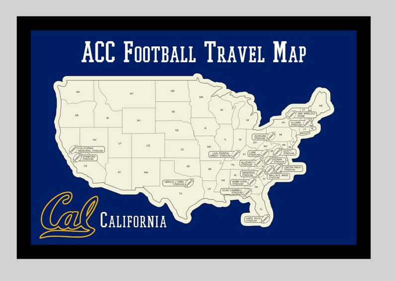 ACC Football Stadium Travel Map (framed): US Bucket List - Etsy