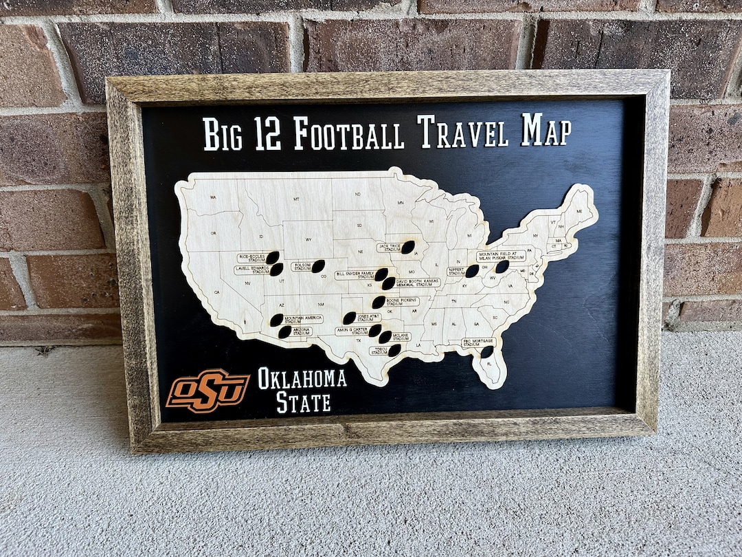 College Football "big 12" Stadium Travel Map (framed) | US Travel Map ...