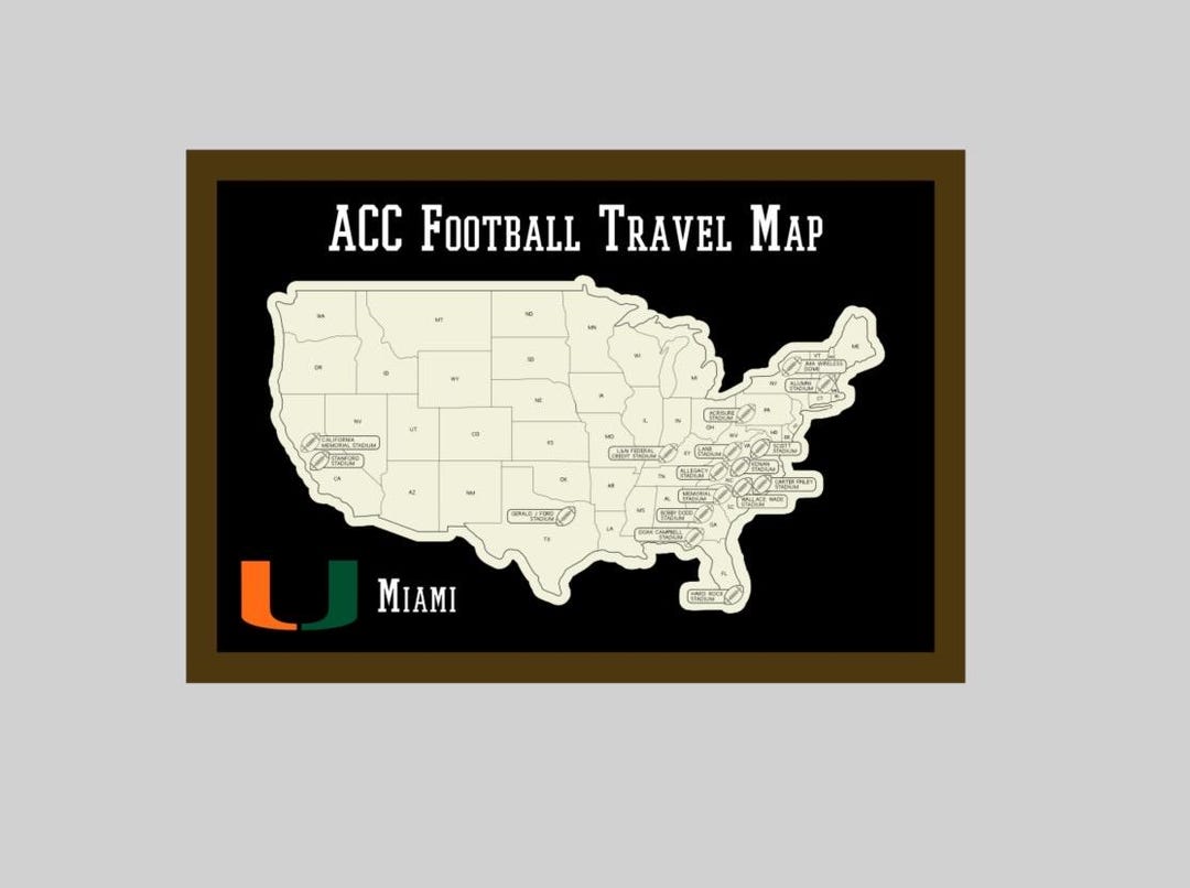 ACC Football Stadium Travel Map (framed): US Bucket List - Etsy