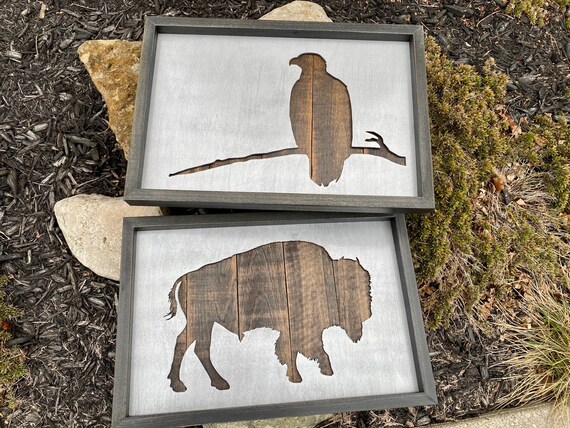 Bison Reclaimed Wood Sign 716 Buffalo V2 Rustic Sign