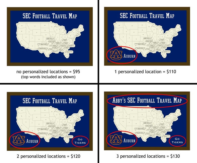 Framed SEC Football Stadium Travel Map: Laser Engraved Wooden Sign - Etsy