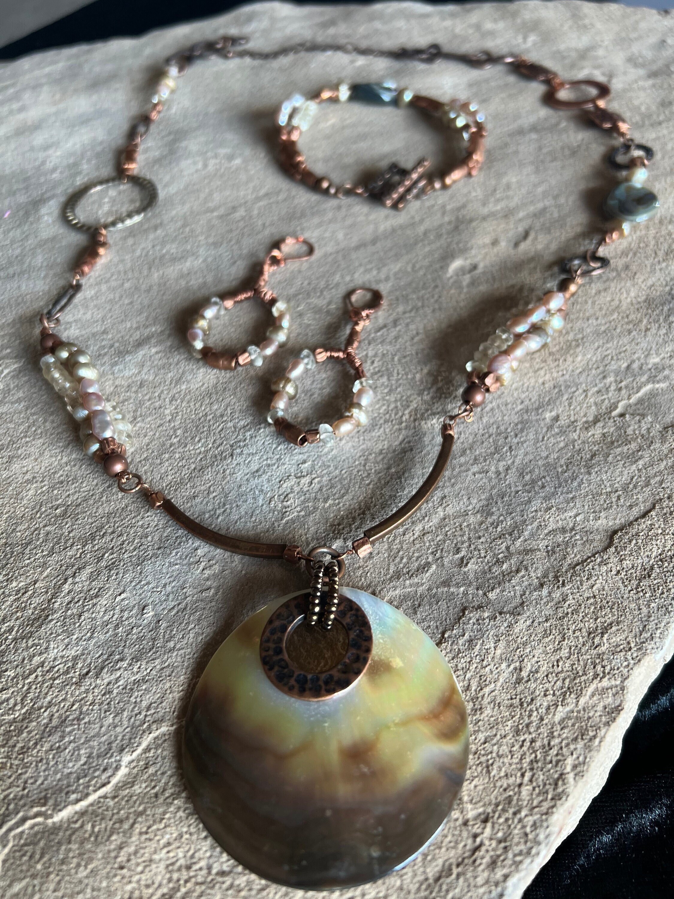 Large Shell Statement Necklace - Beach Necklace - Pink Pearl Necklace ...