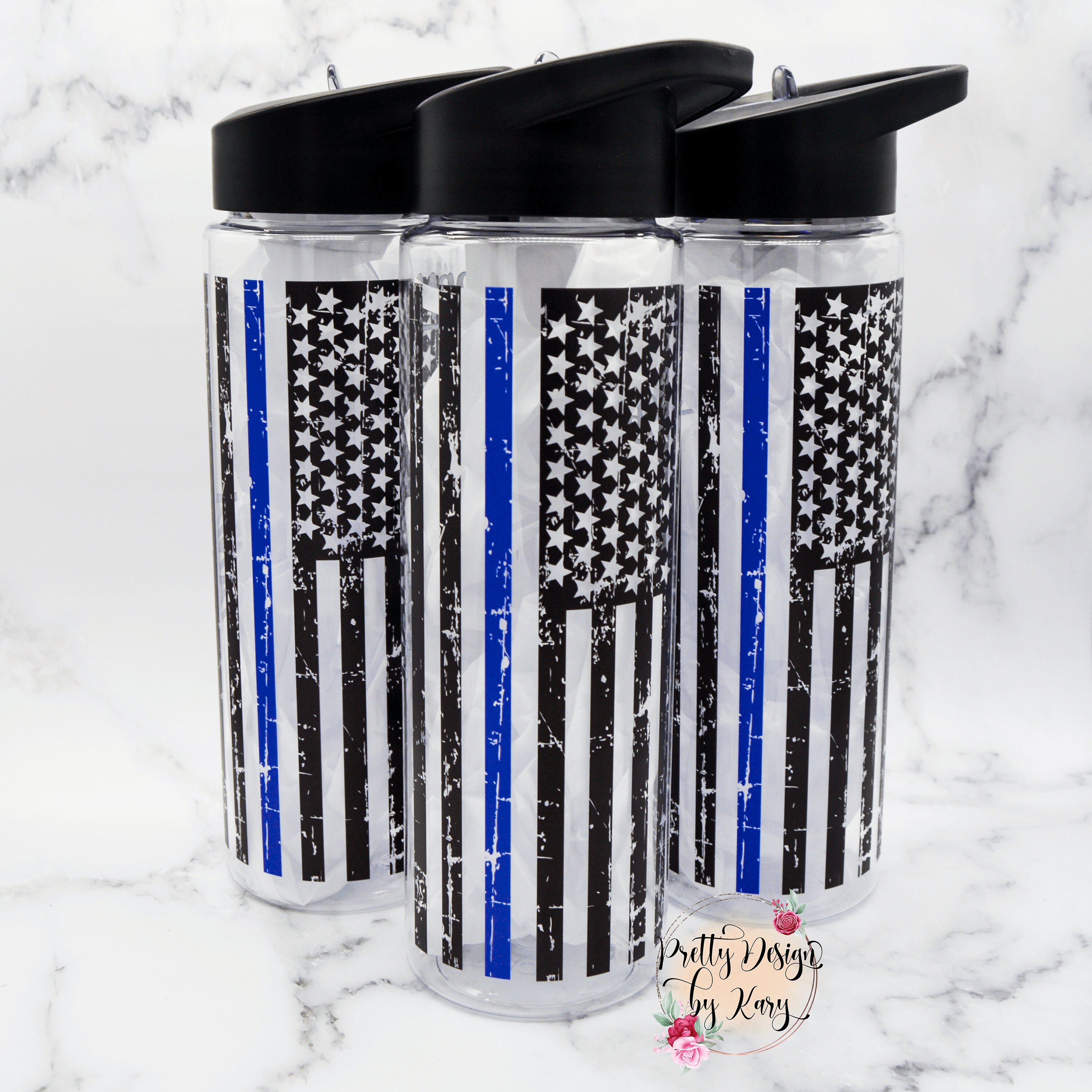 Thin Blue Line Flag Police Water Bottle Police Officer | Etsy