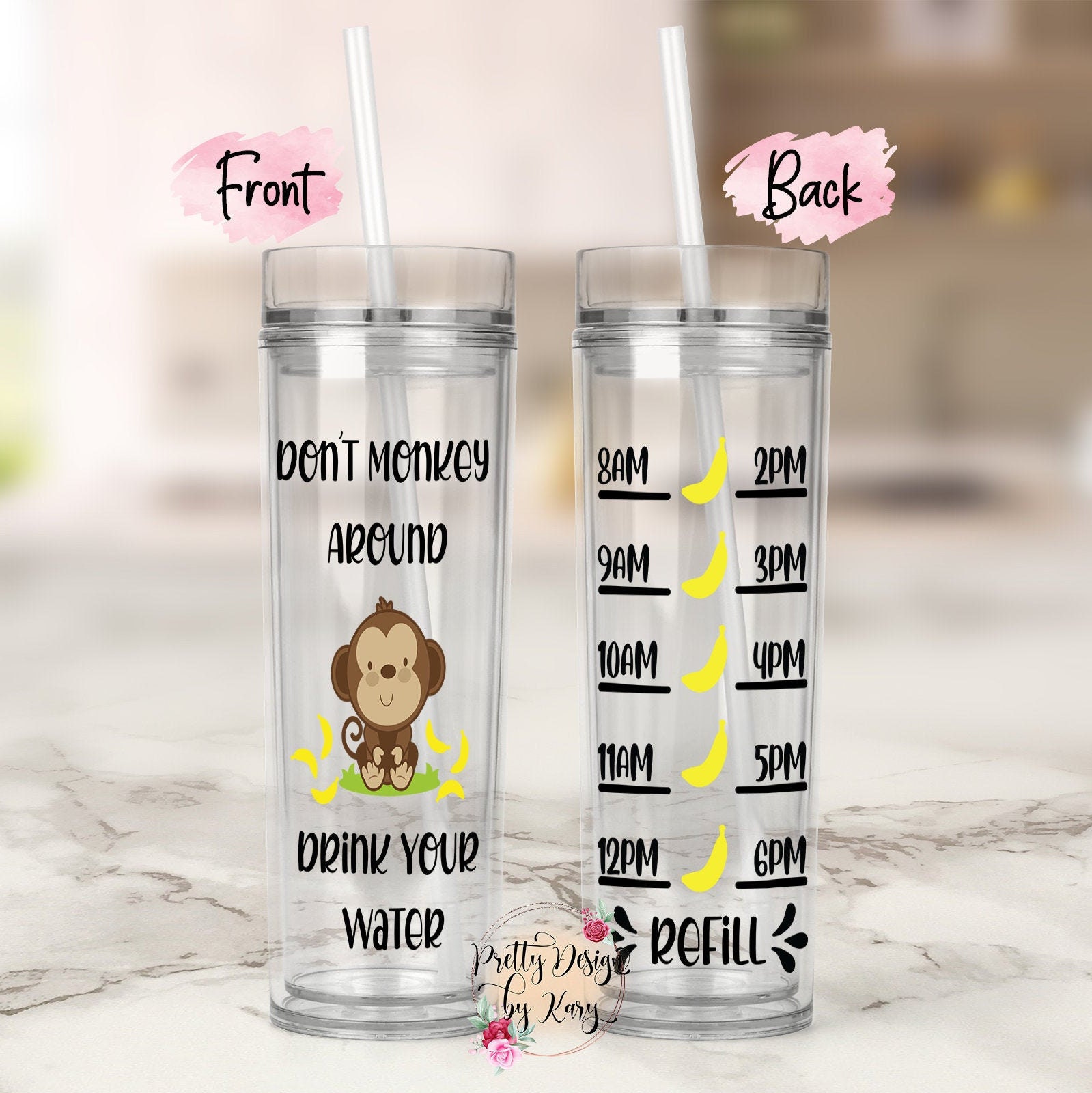 Monkey Water Bottle Monkey Tumbler Motivational Water | Etsy