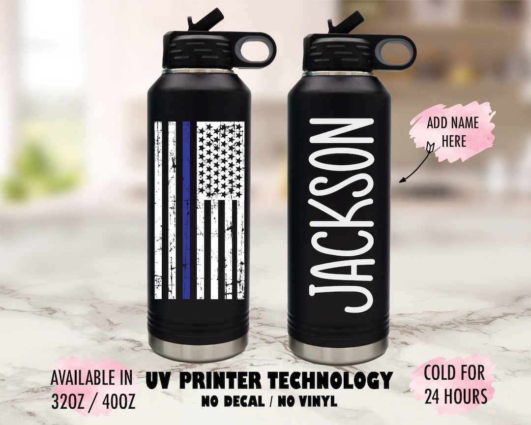 Police Water Bottle, Thin Blue Line Flag, Police Tumbler, Police Gift ...