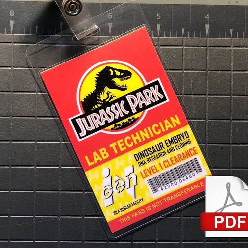 Jurassic Park Lab Technician ID Badge PDF Digital Download - Etsy